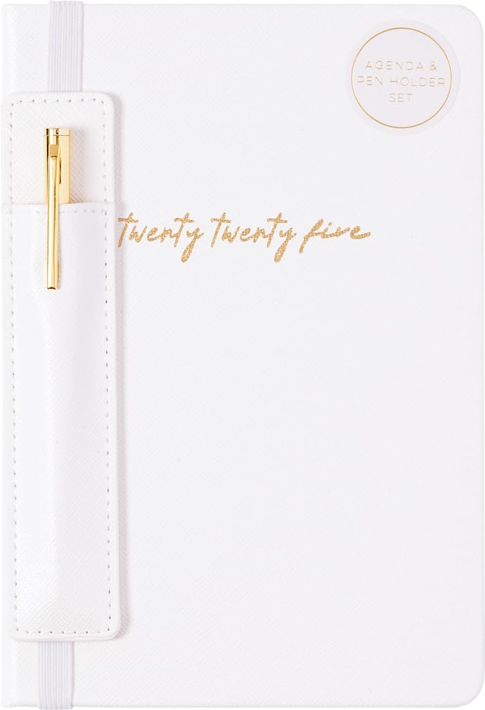 Eccolo 2025 Ivory With Pen 6x8 Bound Planner, Faux Leather Hardcover
