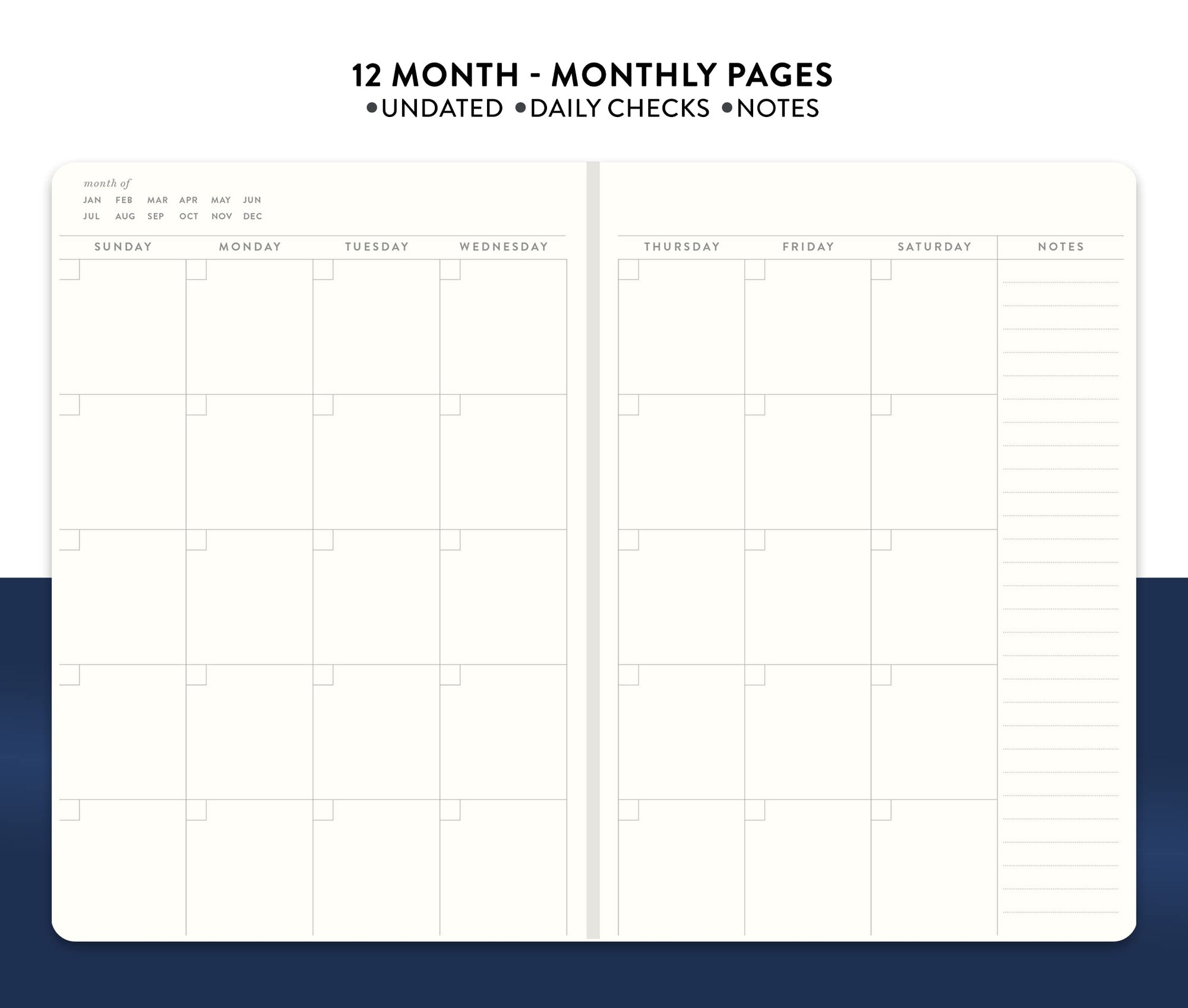 Eccolo Black & White Undated Daily Planner