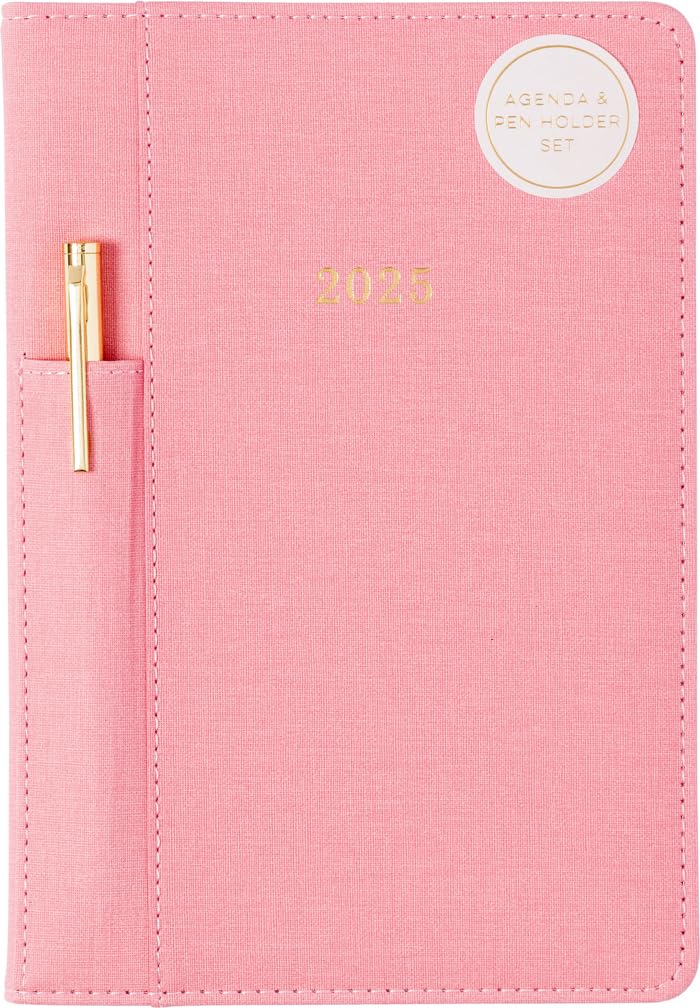 Eccolo 2025 Pink Fabric with Pen 6x8 Bound Planner, Padded Fabric Hardcover