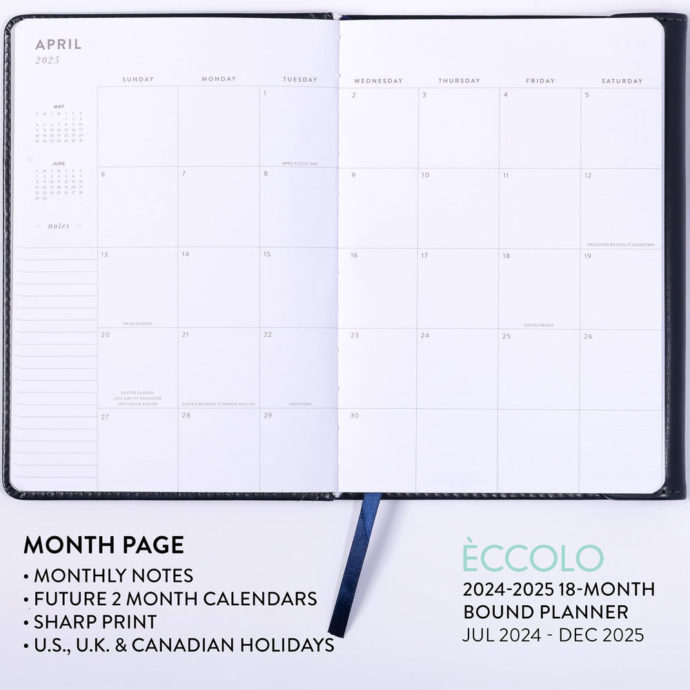 Eccolo 2024-2025 Medium Bound Planner 6x8" - Black Deluxe