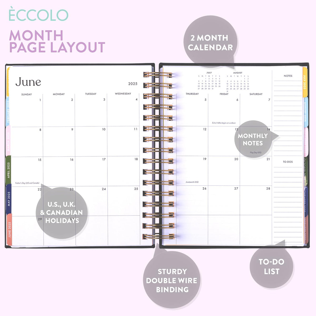 Eccolo 2024-2025 Spiral Fun Planner - Solid Black