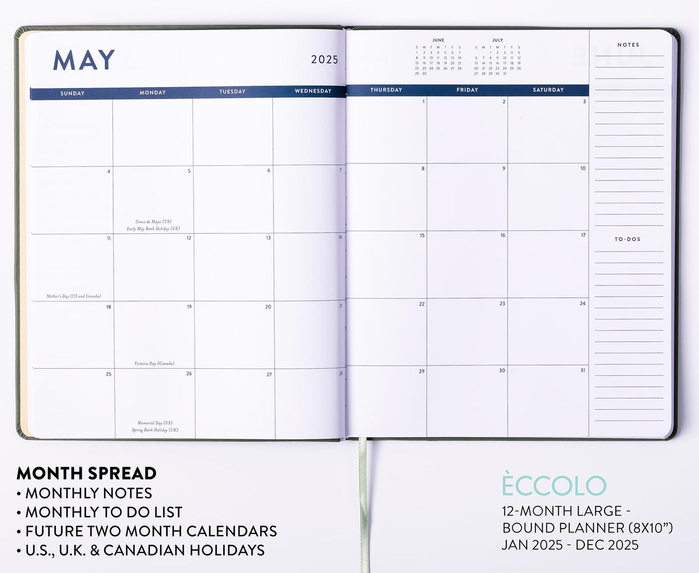 Eccolo 2025 Sage Green Large Bound Planner