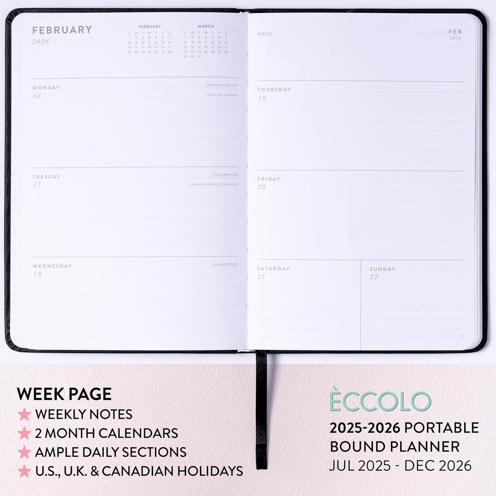 Eccolo 2025-2026 Medium Bound Planner 6x8 - Black