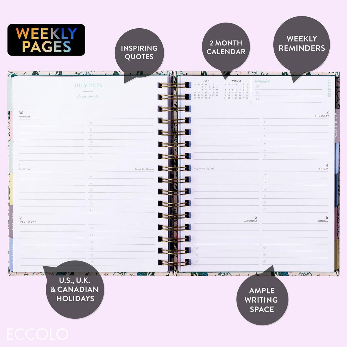 Eccolo 2025 Peacock Spiral Fun Planner