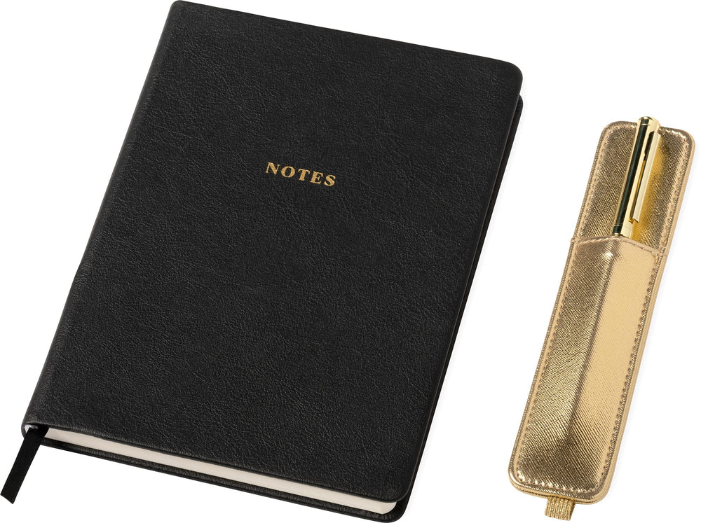 Eccolo Black Journal with Gold Pen Holder