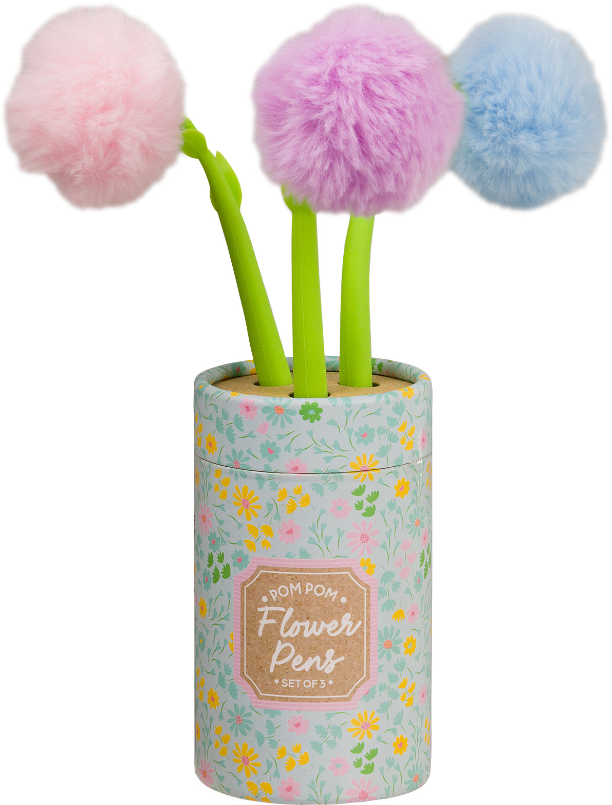 Eccolo Novelty Pen Set Pom Pom Flowers Set of 3